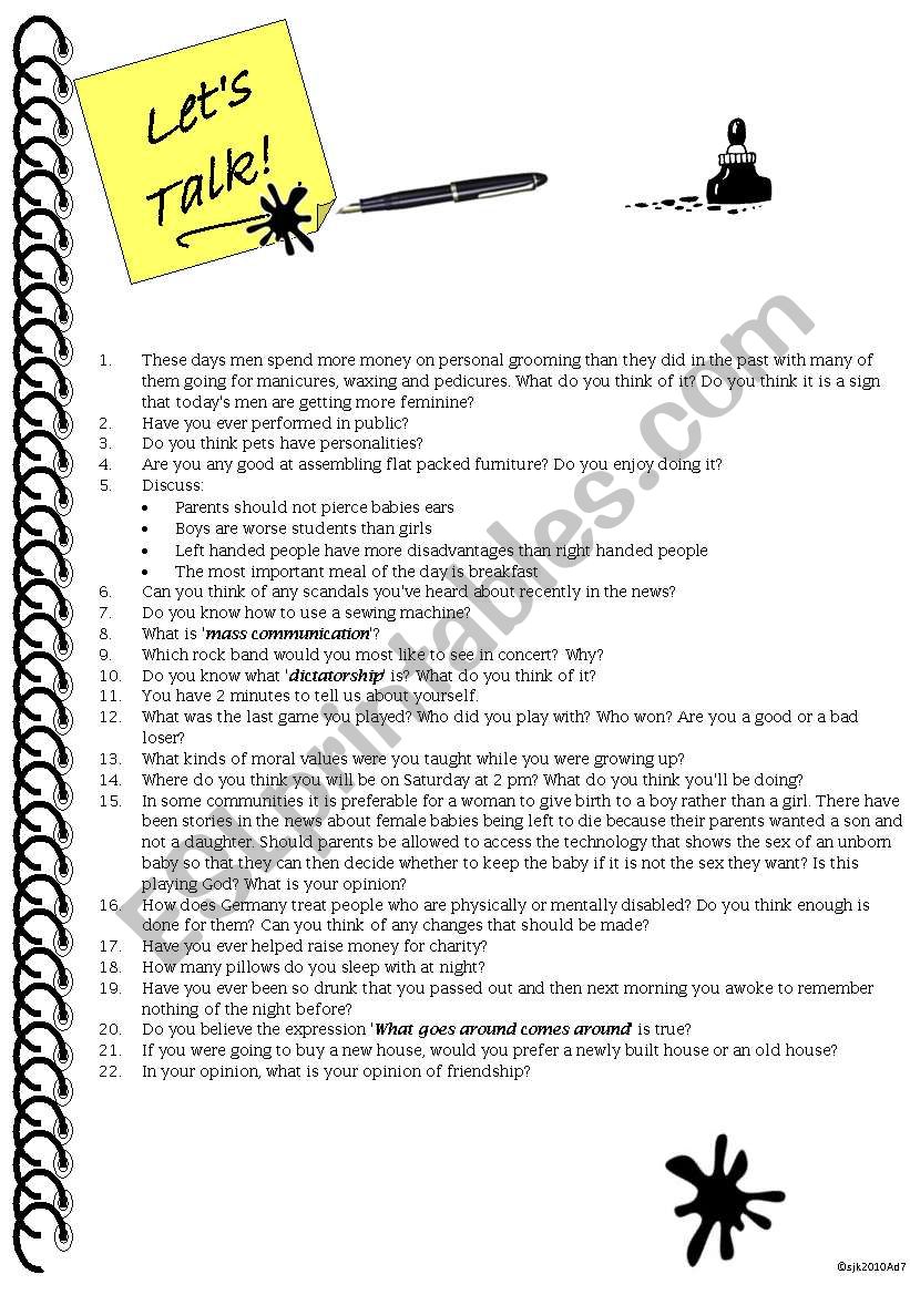 Let´s Talk [advanced 7] - ESL worksheet by sarahjane68
